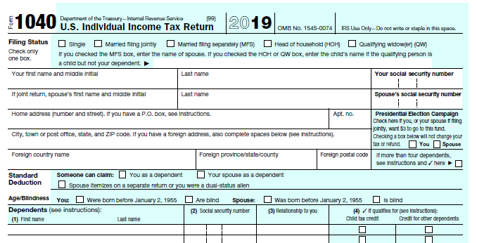 Printable 2019 IRS Form 1040: US Individual Income Tax Return