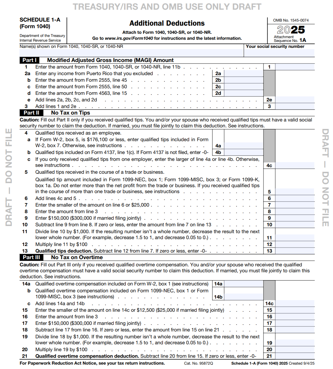 IRS Provides Glimpse of Schedule 1-A Form for New OBBBA Tax Deductions ...