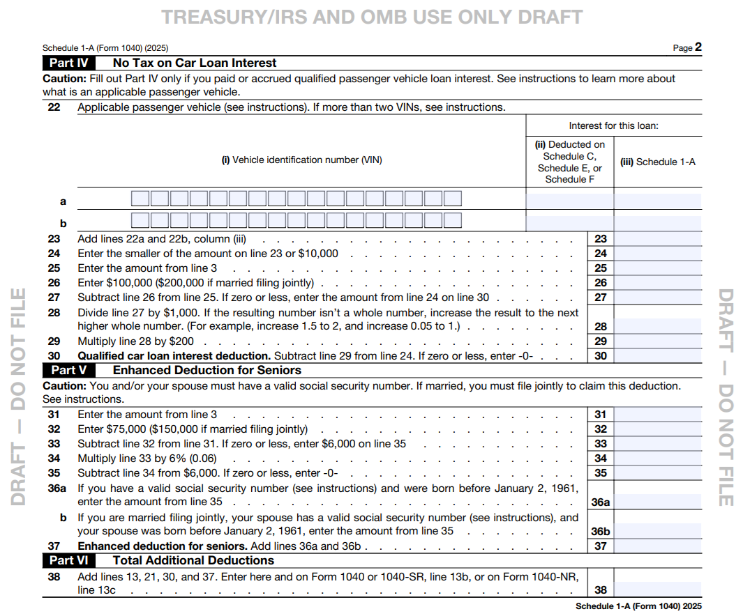 IRS Provides Glimpse of Schedule 1-A Form for New OBBBA Tax Deductions ...