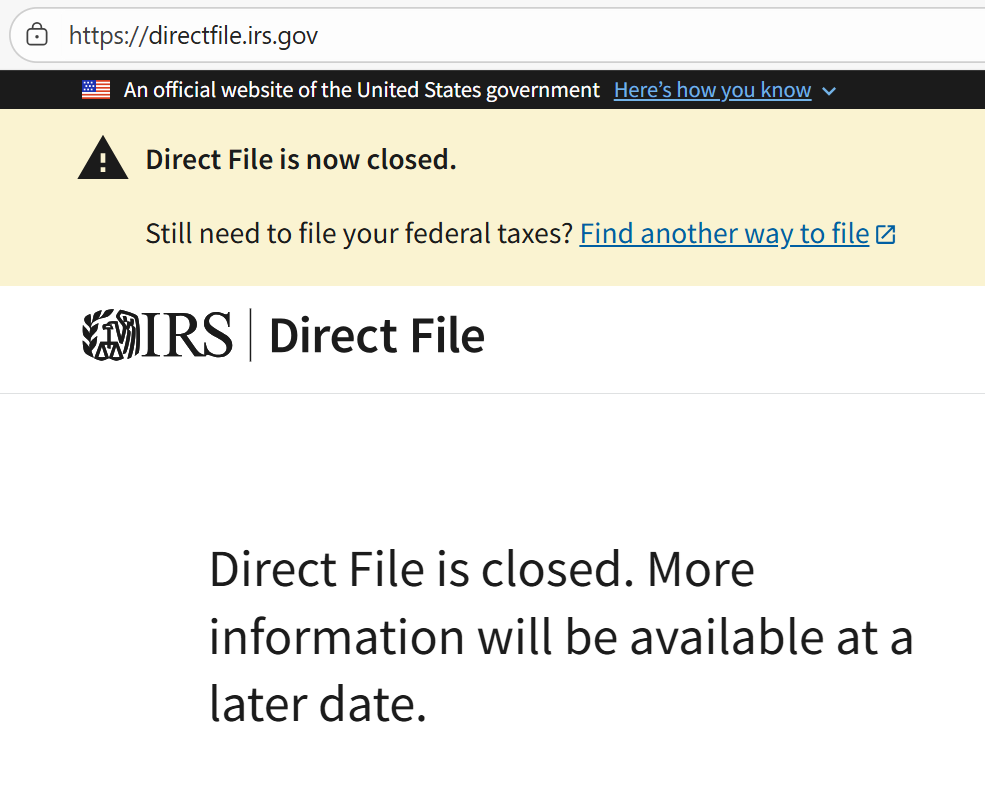 IRS Says Direct File Won't Be Around for 2026 Tax Filing Season - CPA ...